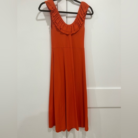 Zara | Dresses | Zara Orange Ruffle Mid Length Scoop Neck Stretchy ...